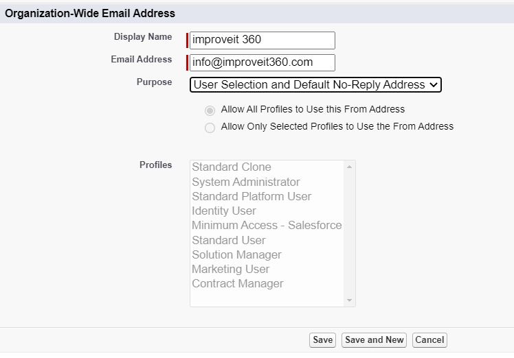 Set Organization Wide Email Address – Lightning Platform