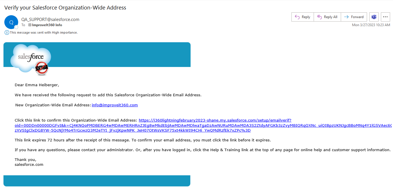 Set Organization Wide Email Address – Lightning Platform