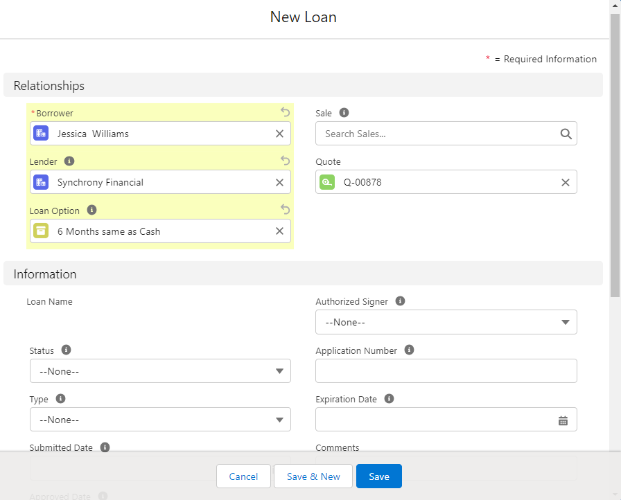 Adding Loan records to Quotes and Sales – Lightning Platform