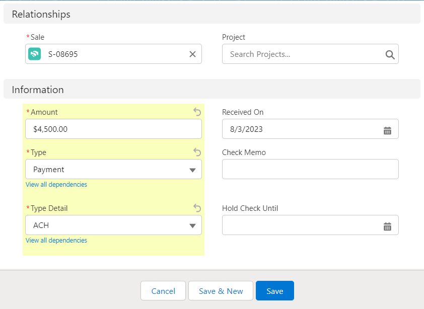 Apply Payments to Sales and Projects – Lightning Platform