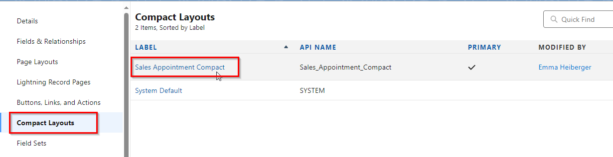 Customize Compact Layout – Lightning Platform