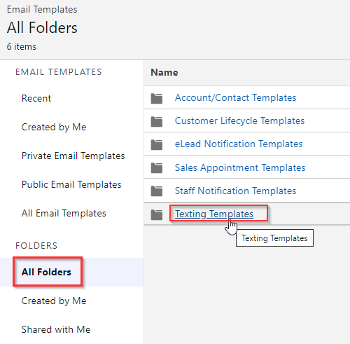 Texting Templates – Lightning Platform