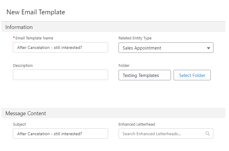 Texting Templates – Lightning Platform