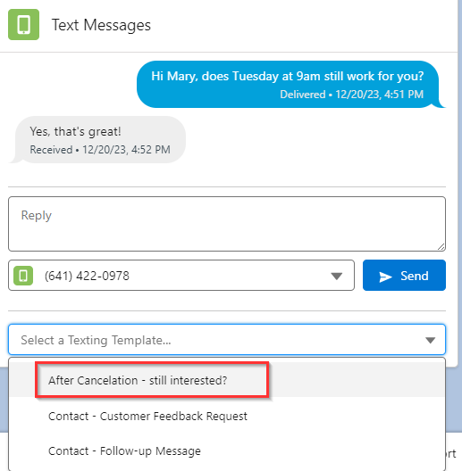 Texting Templates – Lightning Platform