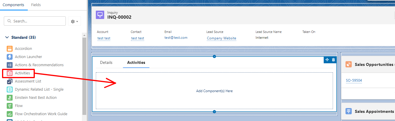 Adding Activities to the Lightning Record Pages – Lightning Platform