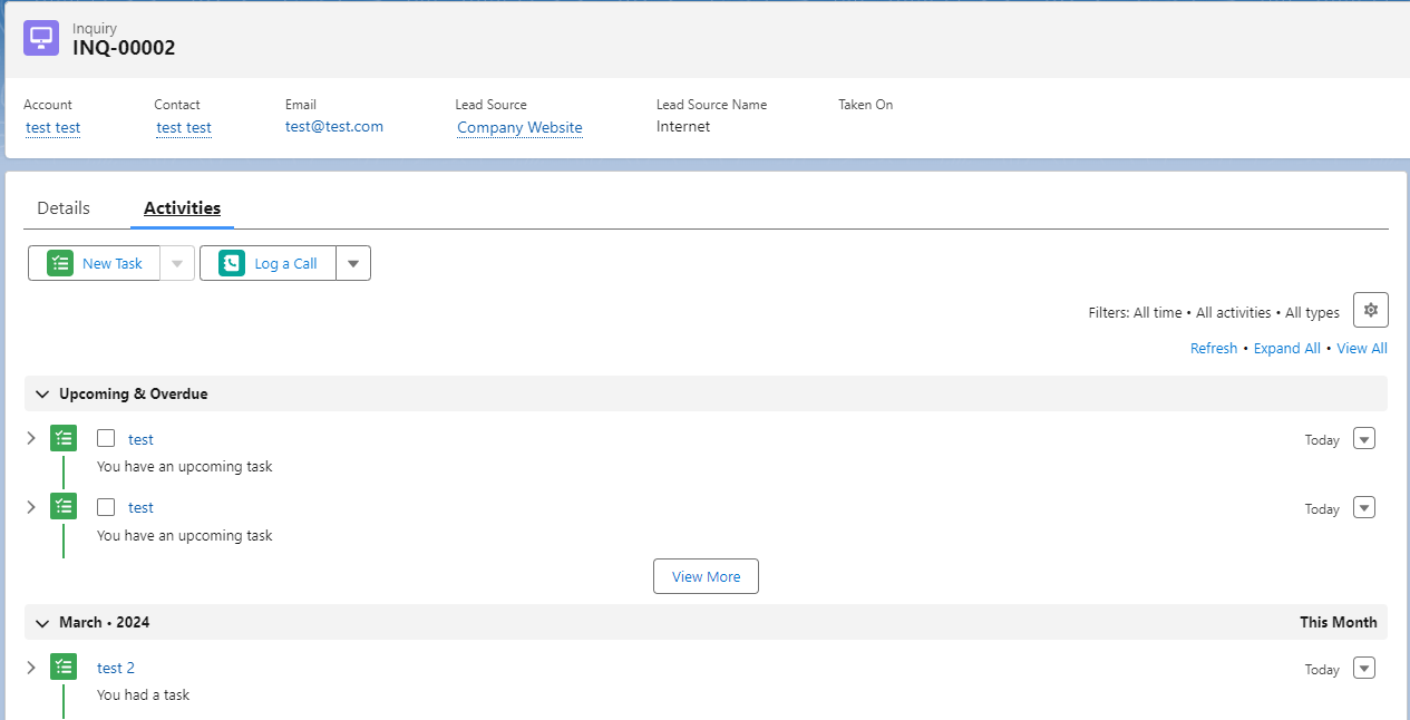 Adding Activities to the Lightning Record Pages – Lightning Platform