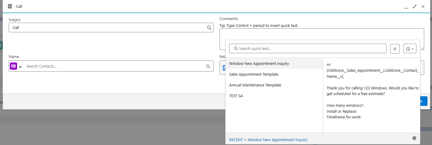 Enabling Quick Text for easy Task and Call Comments – Lightning Platform
