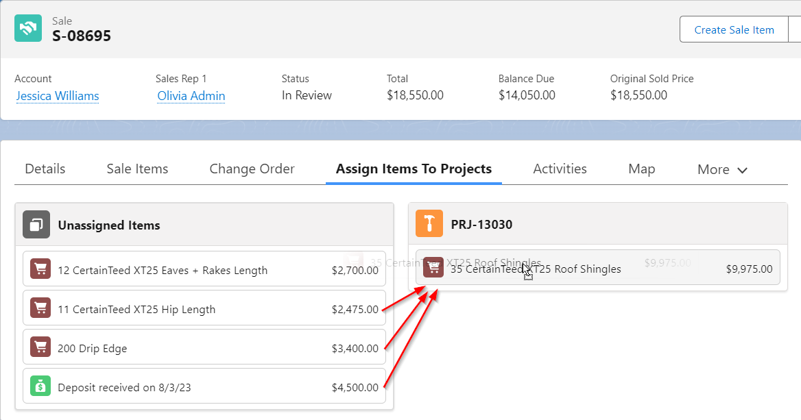 Assign Sale Items and Payments to a Project – Lightning Platform